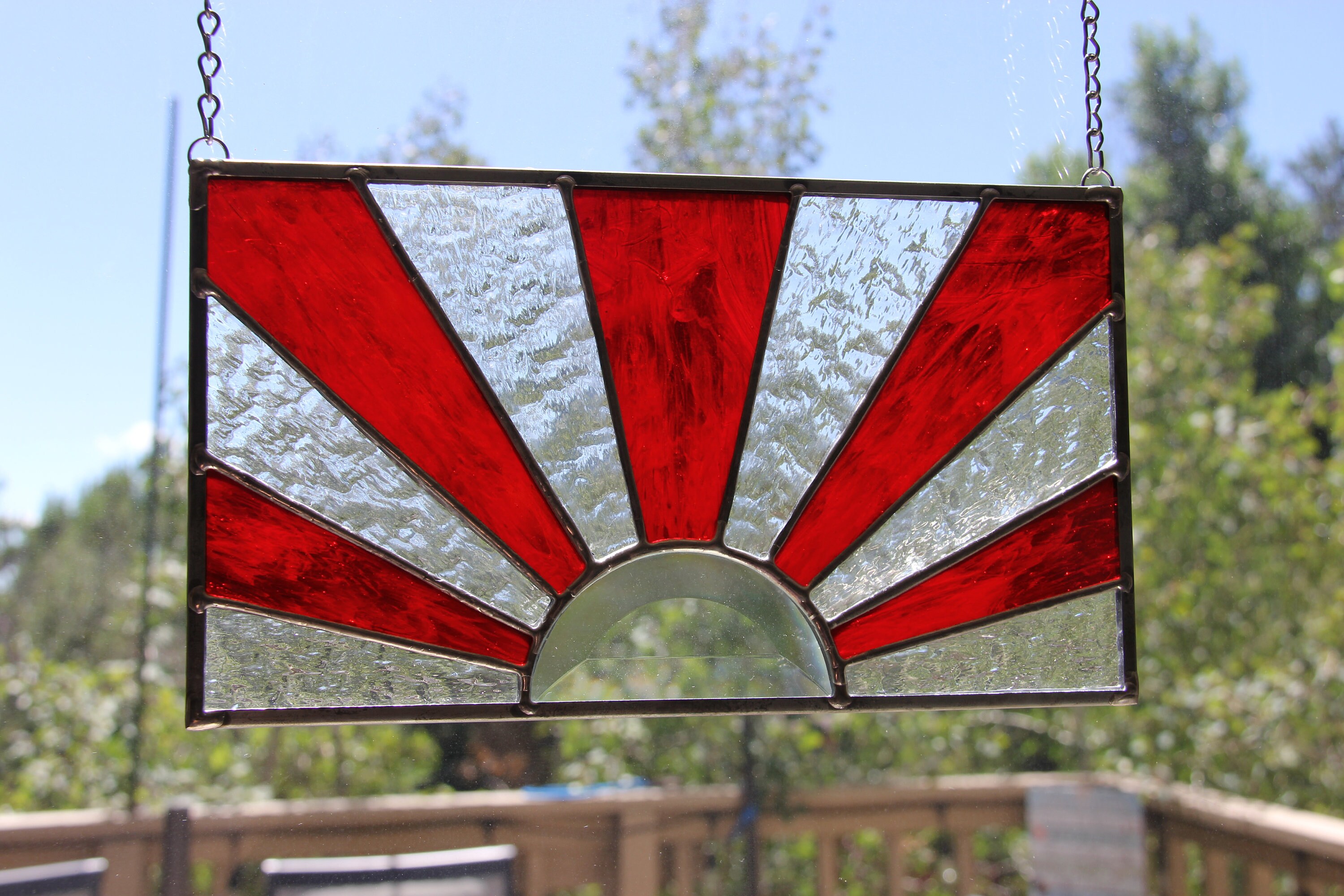 Ruby Red Sun Rays Stained Glass Panel - Etsy