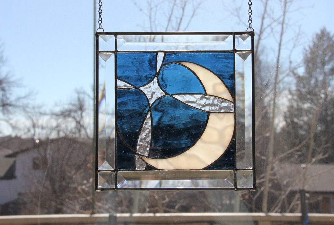 Celestial Series Moon and Star Stained Glass Window Panel - Etsy