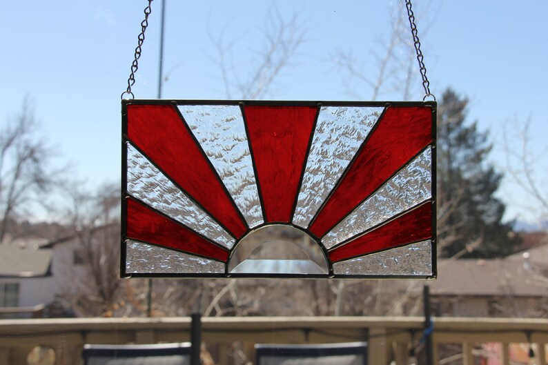 Ruby Red Sun Rays Stained Glass Panel - Etsy