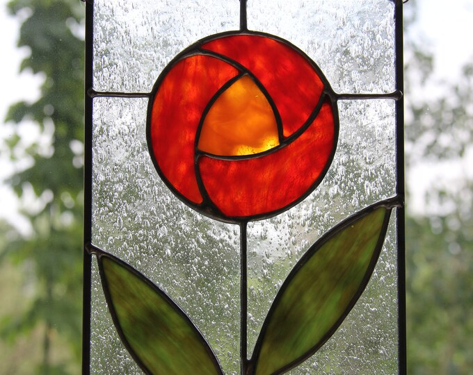 Classic Victorian Orange Rose Stained Glass Window Panel - Etsy