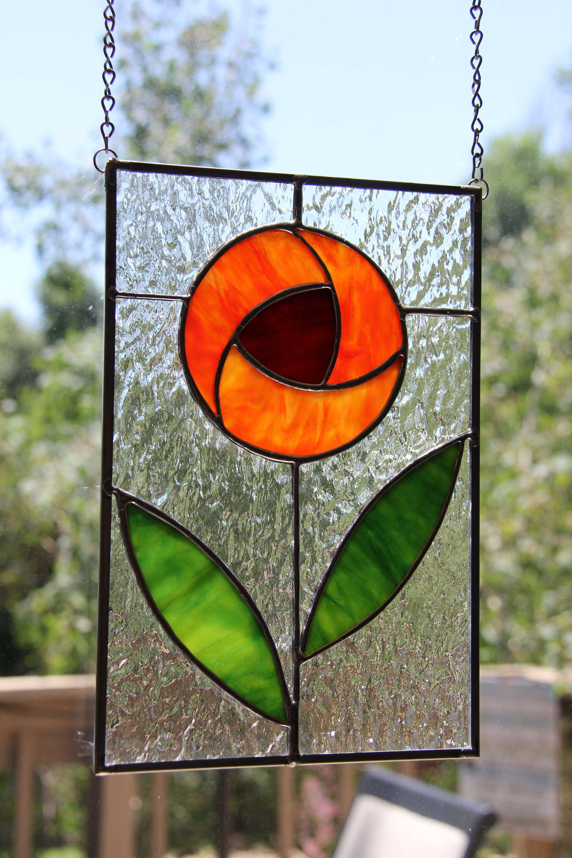Classic Victorian Orange Rose Stained Glass Window Panel - Etsy