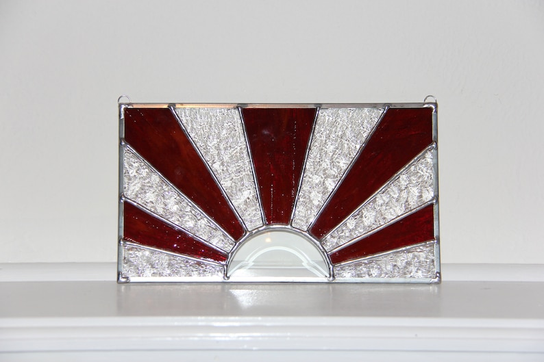 Ruby Red Sun Rays Stained Glass Panel - Etsy