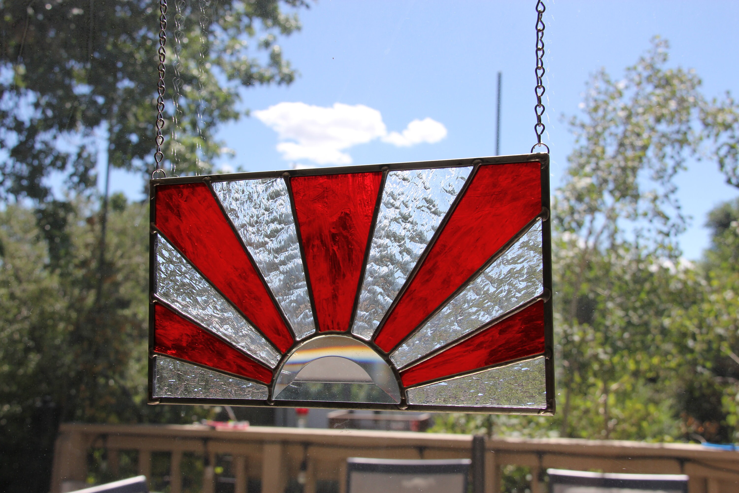 Ruby Red Sun Rays Stained Glass Panel - Etsy