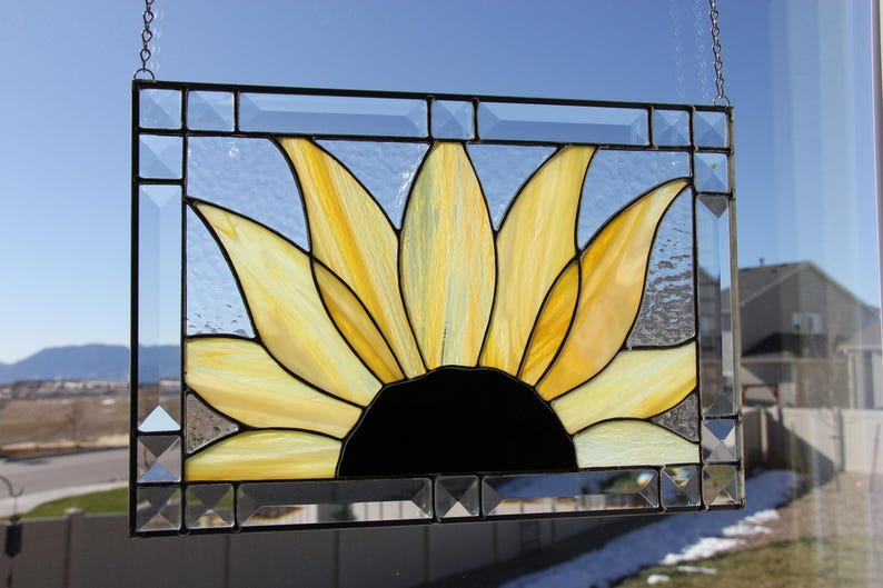 Bright Yellow Sunflower Stained Glass Window Panel - Etsy