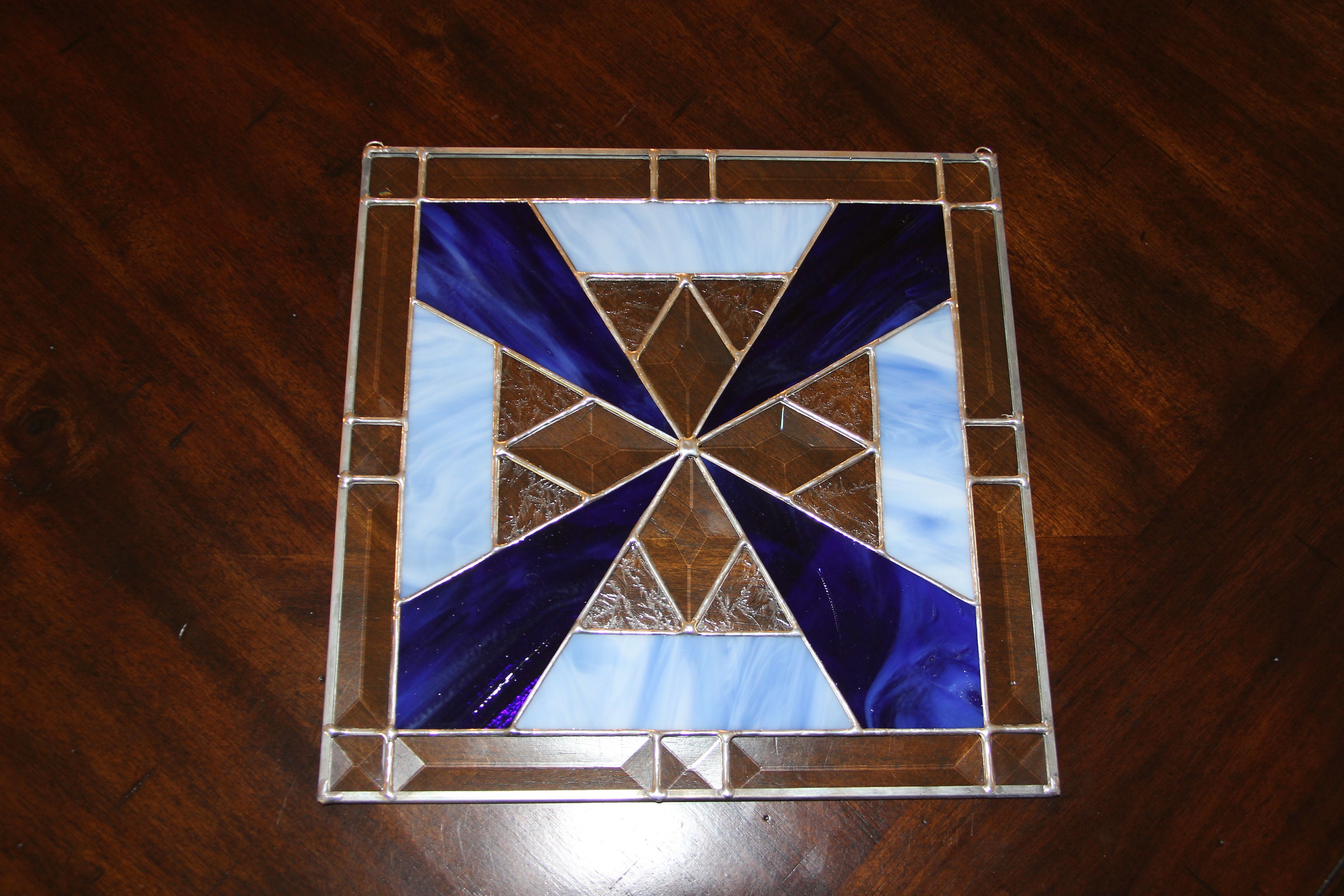 Blue Starburst Beveled Stained Glass Window Panel - Etsy