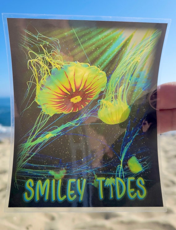 Smiley Tides Stickers Jellyfish Sticker Transparent Vinyl | Etsy