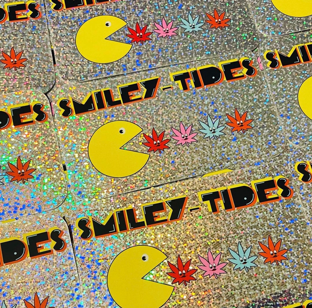 Smiley Tides Stickers - Glitter Vinyl Sticker - Weed Cannabis Marijuana ...