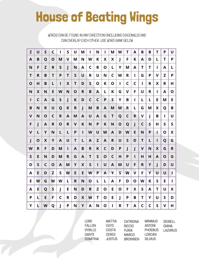 House of Beating Wings Word Search Olivia Wildenstein - Etsy