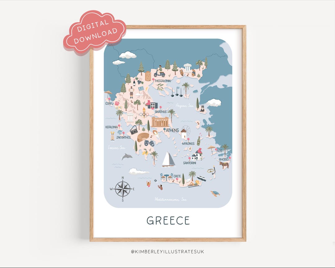 Map of Greece: Printable Travel Map Wall Art (digital Download) - Etsy