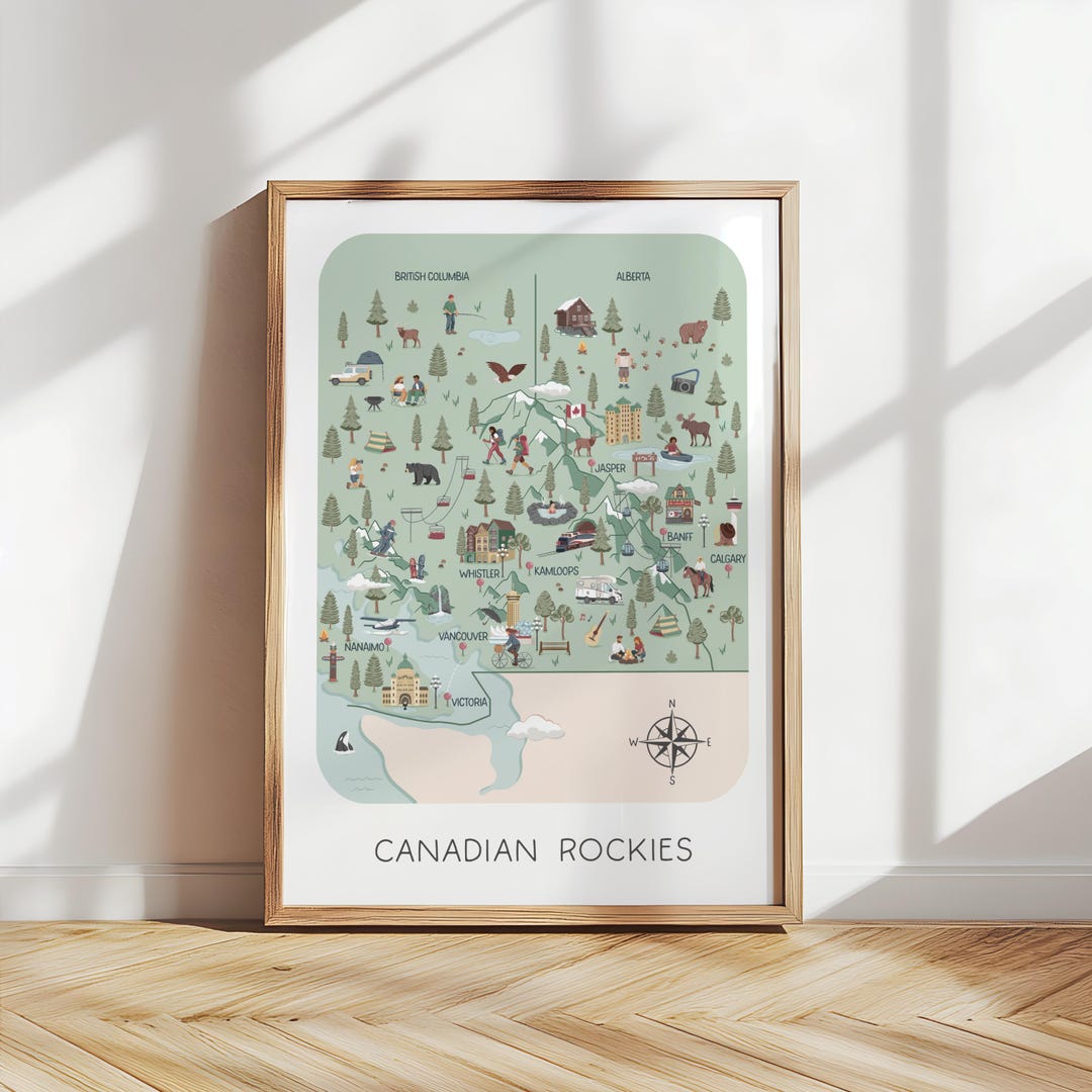 Canadian Rockies Map Print: Illustrated Canada Travel Poster ...