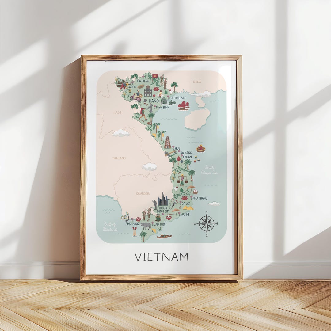 Vietnam Map Print: Illustrated Vietnamese Travel Poster ...