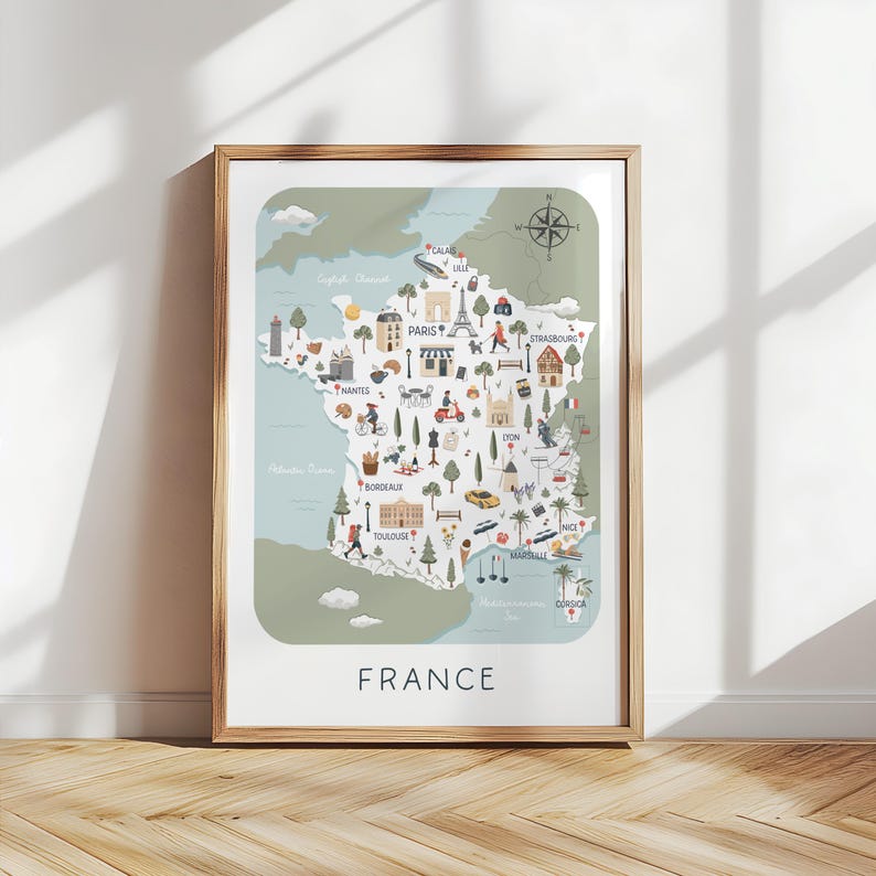 Illustrated France Travel Map: Printable France Wall Art Poster ...