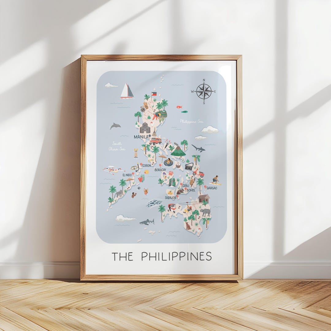 Philippines Map Print: Illustrated Philippines Travel Poster ...