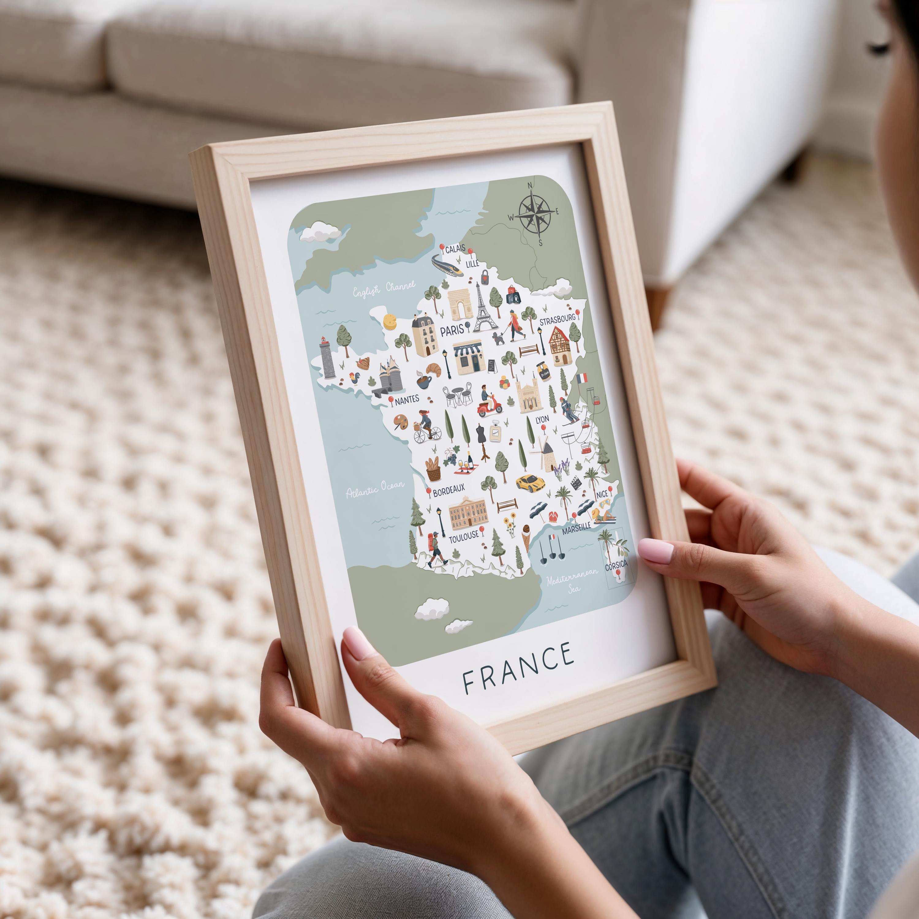 Illustrated France Travel Map: Printable France Wall Art Poster ...