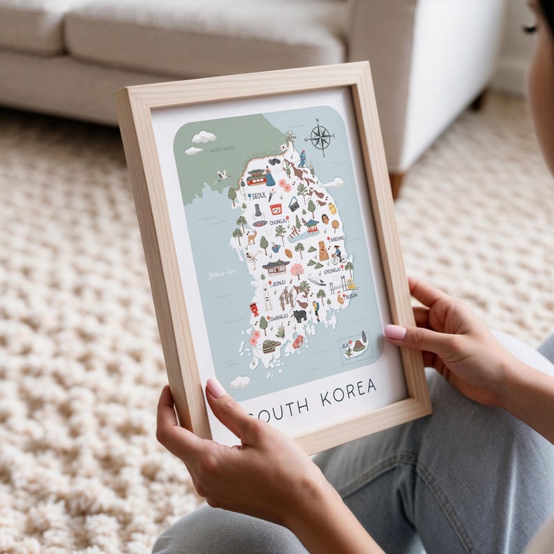 Map of South Korea: Printable Travel Map Wall Art (digital Download ...