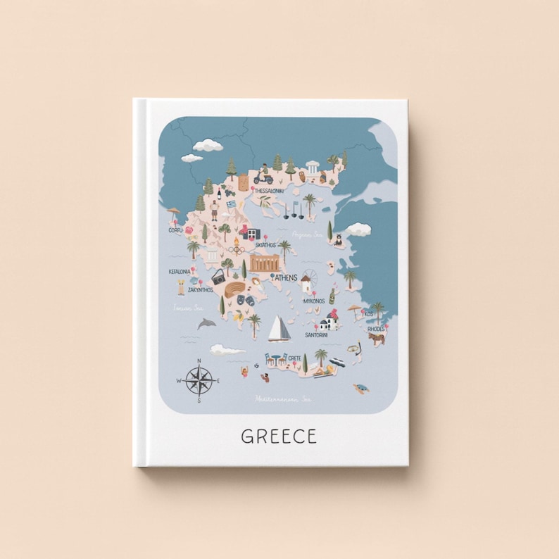 Illustrated Greece Travel Map: Printable Greece Wall Art Poster ...