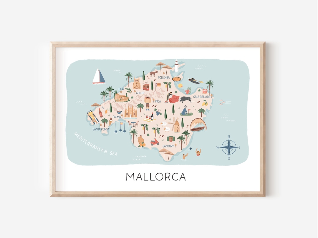 Mallorca Illustrated Map Balearic Islands Mallorca - Etsy