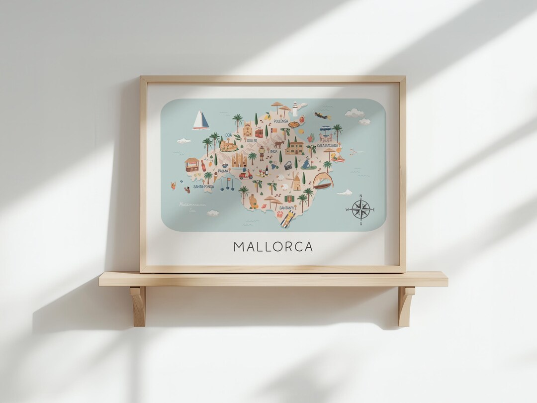 Mallorca Map Print: Illustrated Majorca Travel Poster (personalisation ...