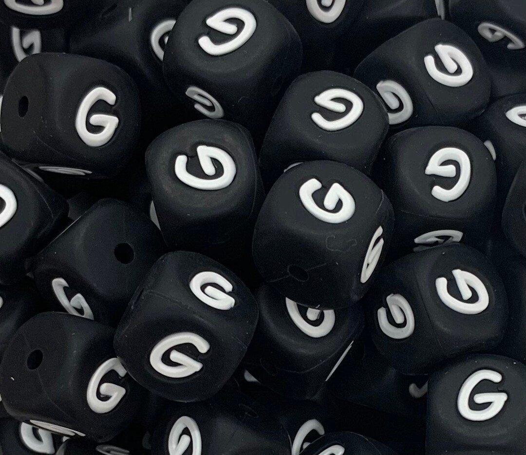 12mm Black Letter G Silicone Beads, Silicone Beads, Alphabet Square ...