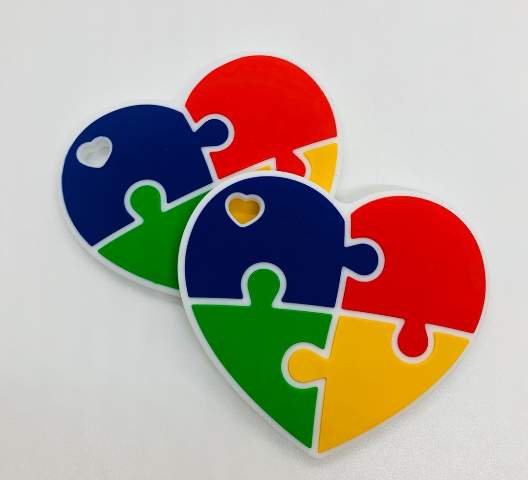 Puzzle Heart Silicone Teether, Autism Awareness Silicone Teether ...
