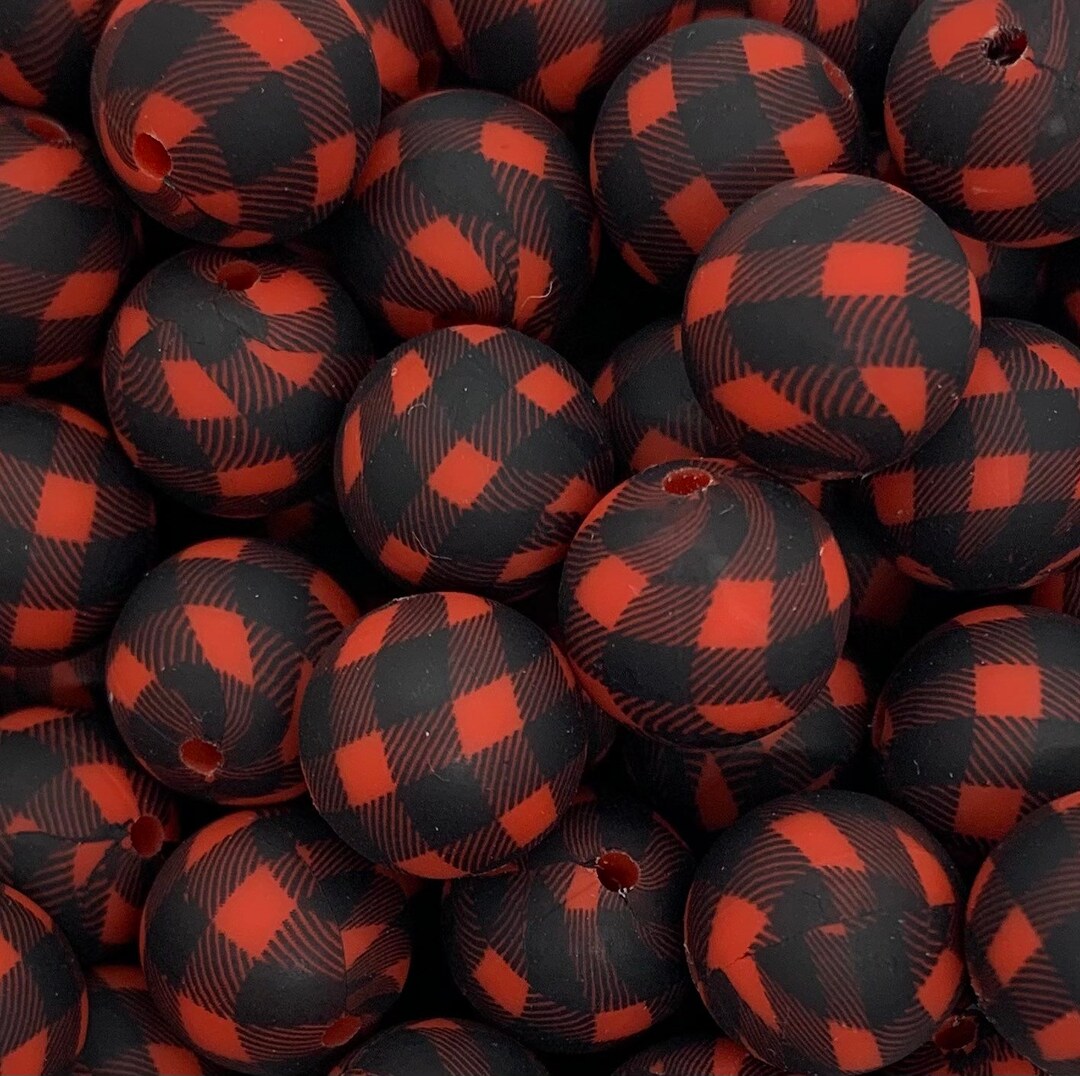 15mm Red Buffalo Plaid Silicone Beads, Silicone Beads, Picnic Print ...