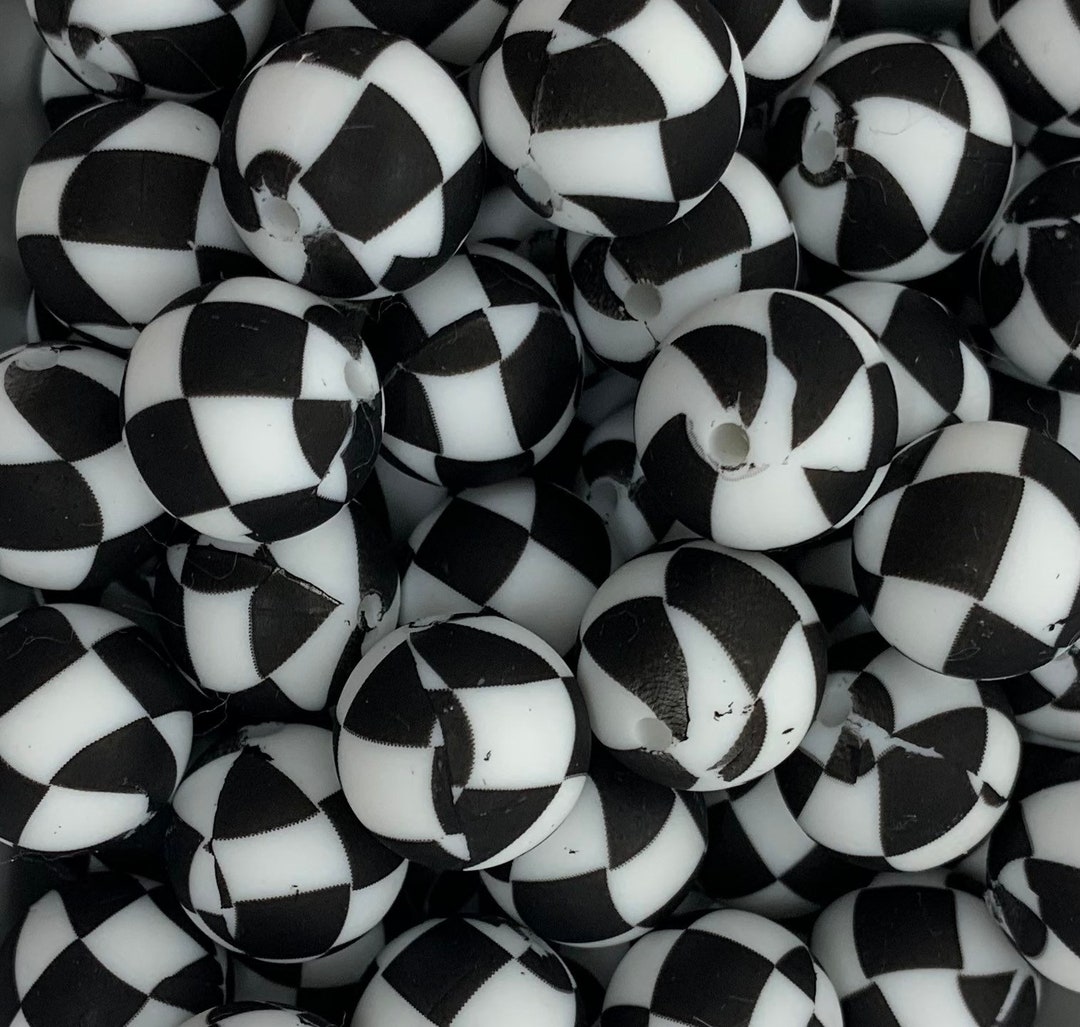 15mm Checkered Flag Silicone Beads, Silicone Beads, Checkers Print ...