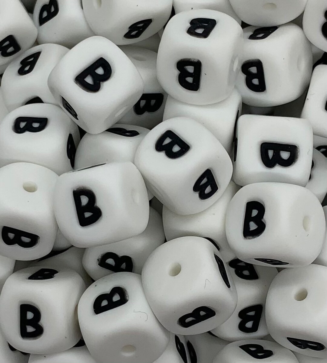 12mm White Letter B Silicone Beads, Silicone Beads, Alphabet Square ...