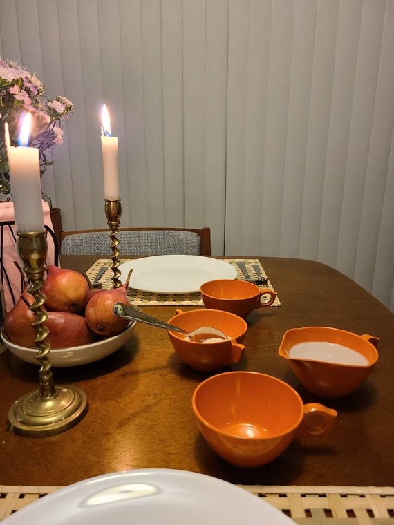 Vintage Orange Melmac Melamine Tea Cups set of 4 and Cream - Etsy