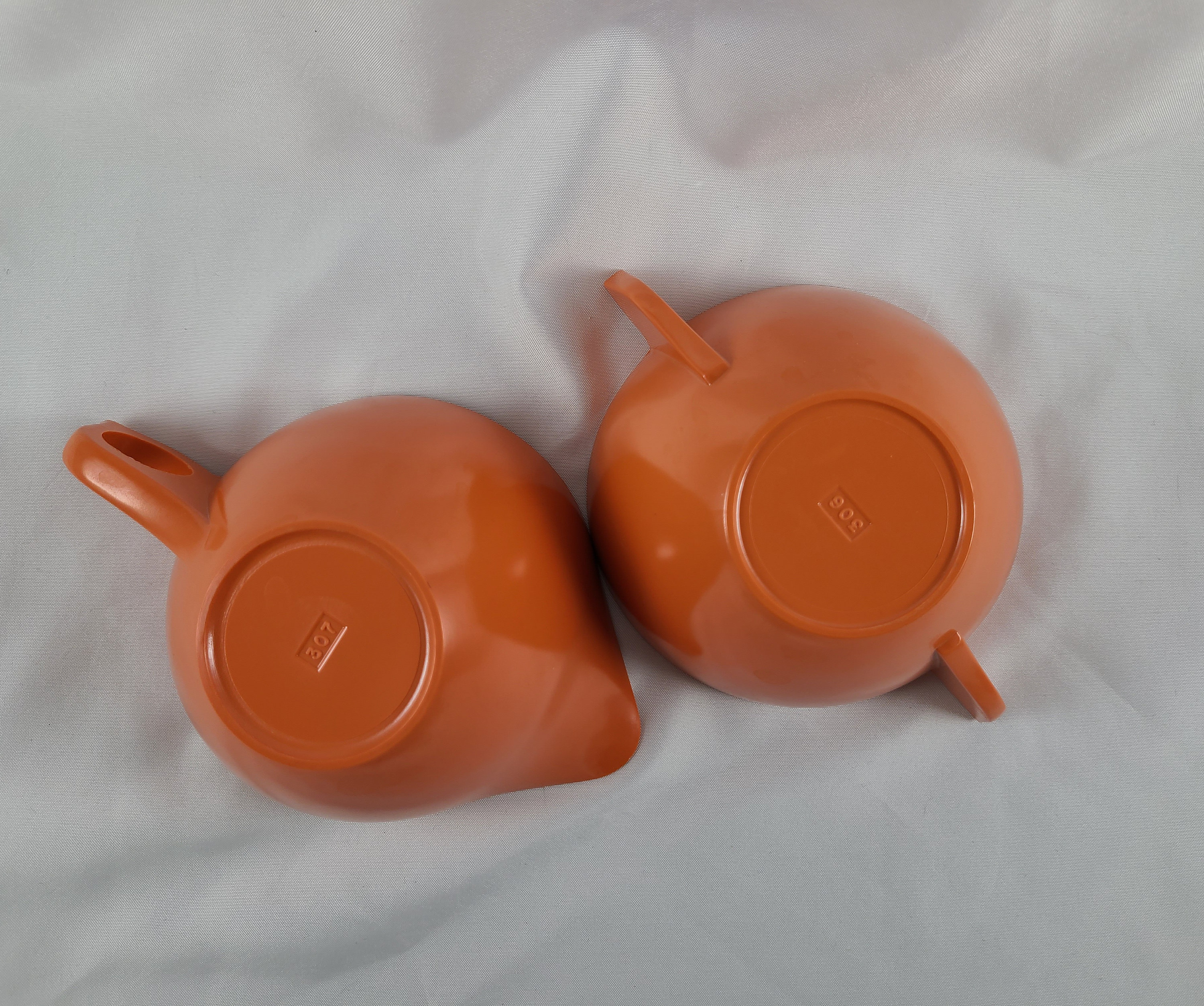 Vintage Orange Melmac Melamine Tea Cups (set of 4) and Cream and Sugar ...