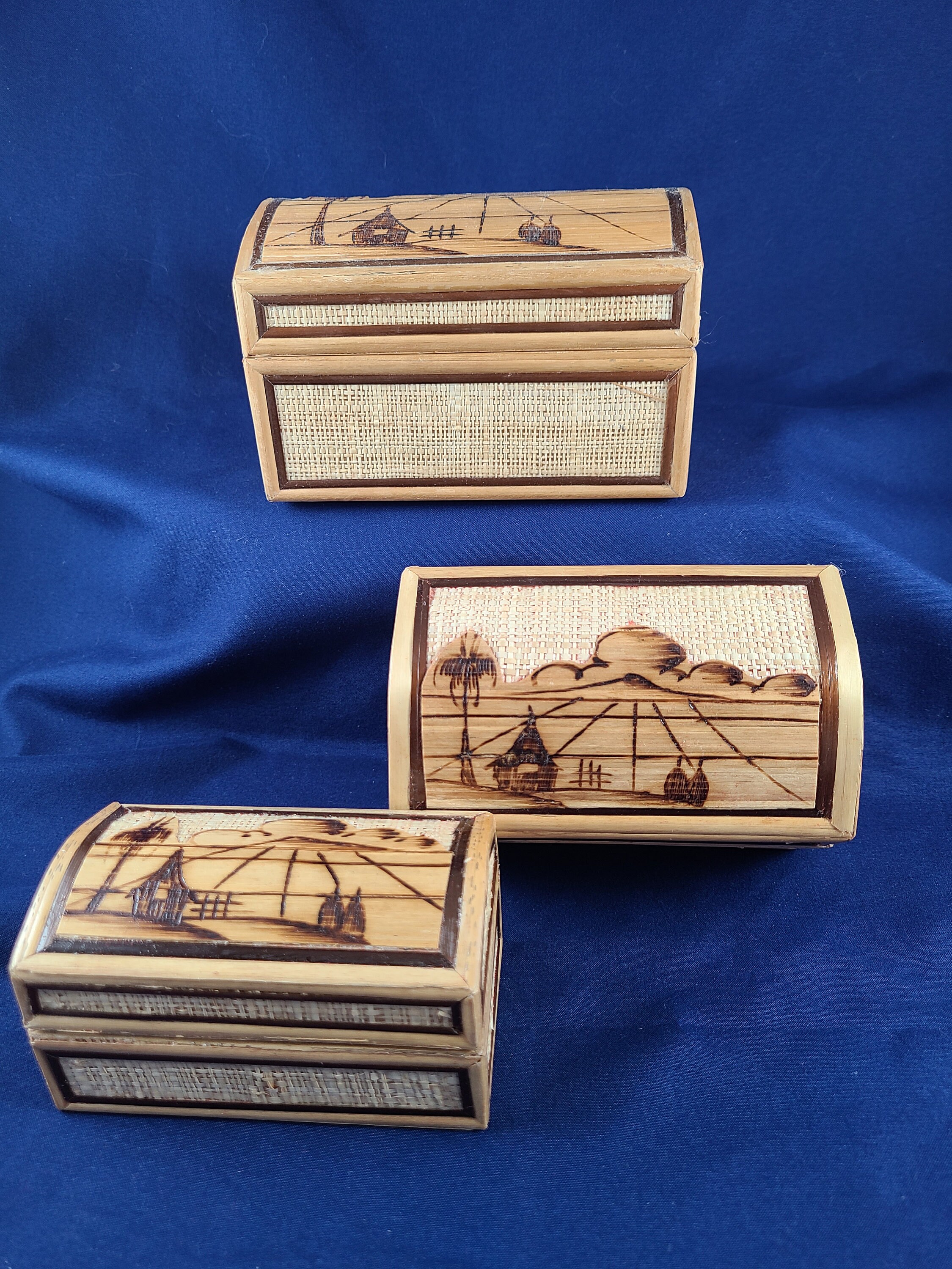 Vintage Nesting Boxes (set of Three) Keepsake Jewelry Wood Burned ...