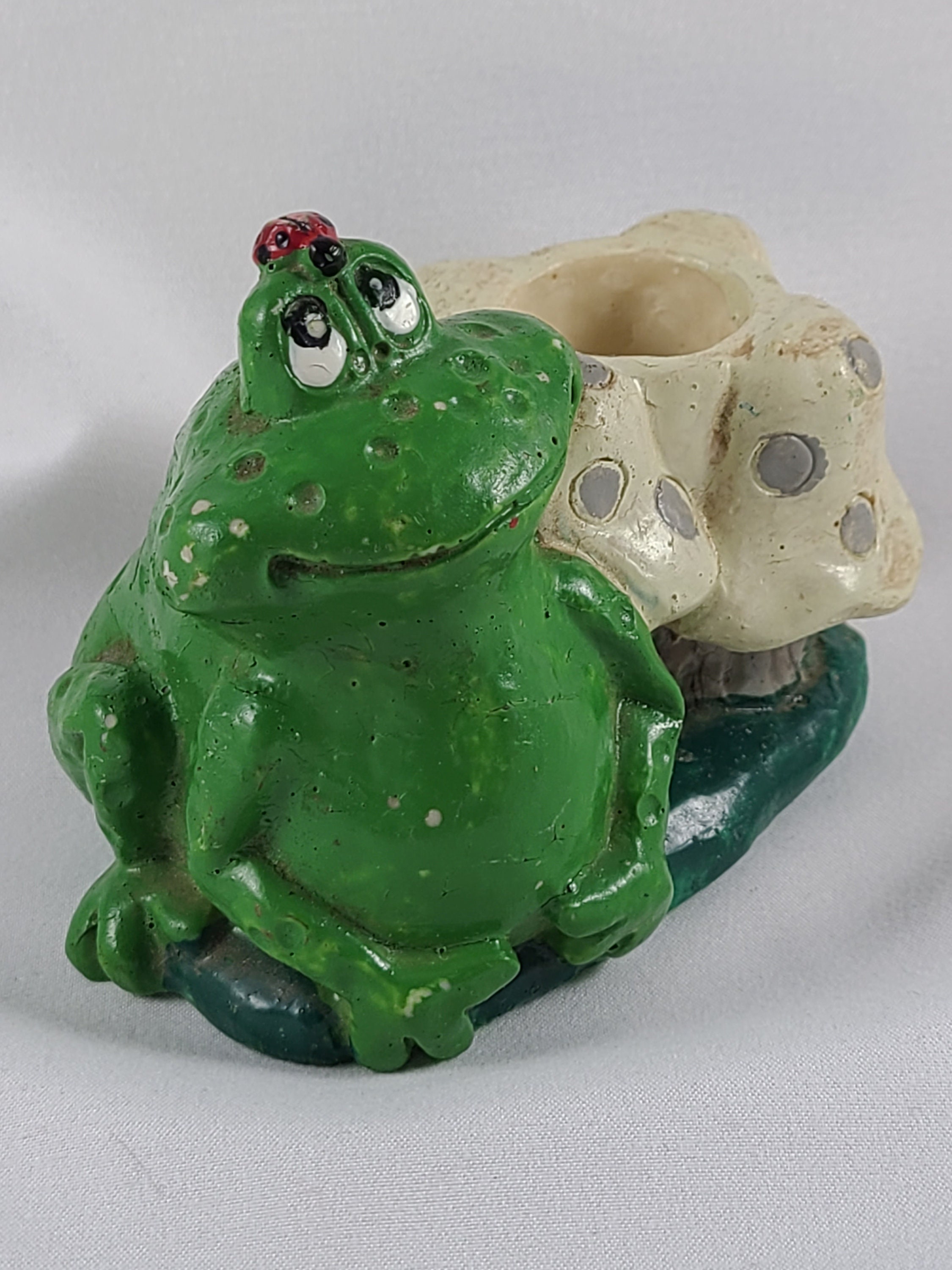 Vintage Hermitage Pottery Toad Taper Candle Holder With Lady Bug Toad ...