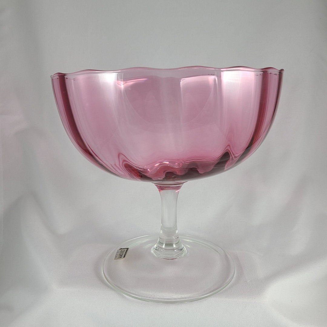Vintage Colony Glass Compote Scallop Rose Pink and Clear Hand-blown ...
