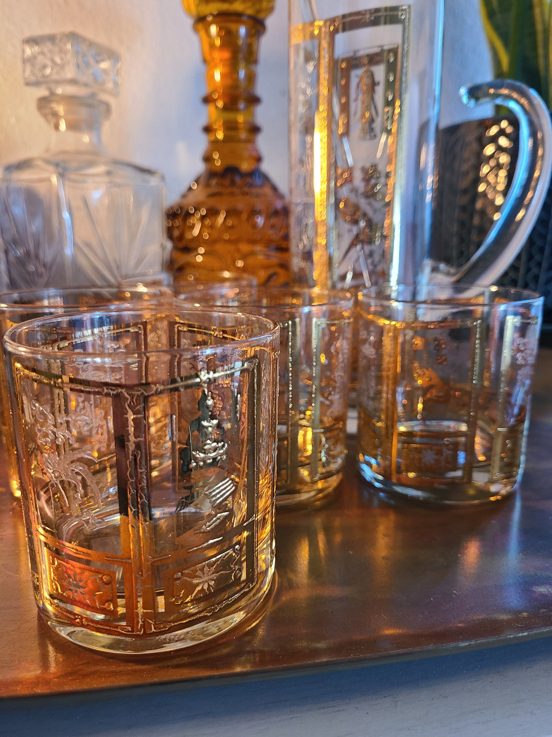 Vintage Culver Cocktail Pitcher and 5 Lowball Old Fashioned Glass ...