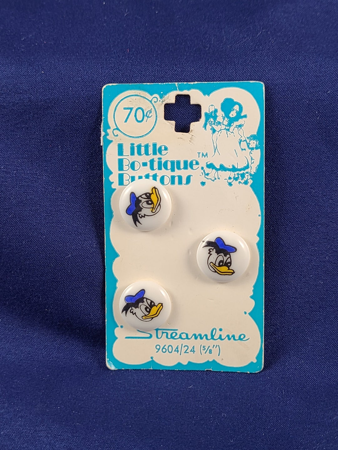 Vintage Streamline Disney Donald Duck Buttons (3 Qty) on Original Card ...