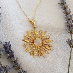 Sterling Silver Moonstone Sunburst Necklace: Egyptian Ra Pendant - Etsy