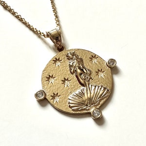 14k Solid Gold Venus Necklace | Solid Gold the Birth of Venus Pendant ...