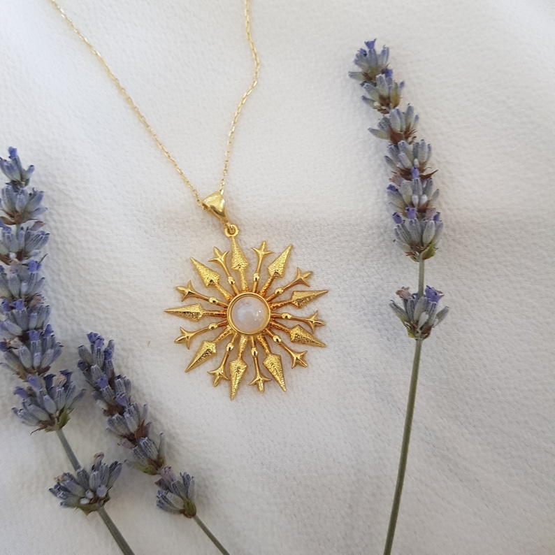 Sterling Silver Moonstone Sunburst Necklace: Egyptian Ra Pendant - Etsy