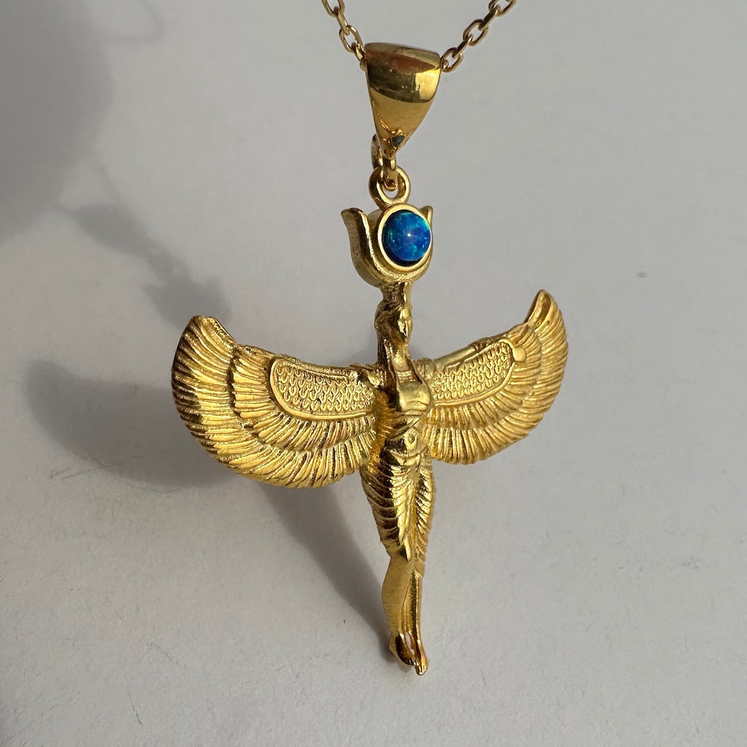 Goddess ISIS Necklace With Opal Gemstone, 925 Sterling Silver Ancient ...