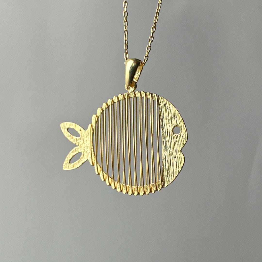 Gold Plated Sterling Silver Fish Necklace: Telkari Pisces Charm - Etsy