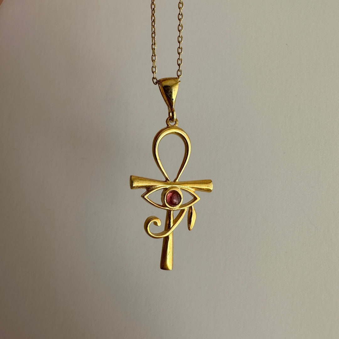 Minimal ANKH Necklace, Modern Eye of Ra Pendant, Ankh With Eye of Horus ...