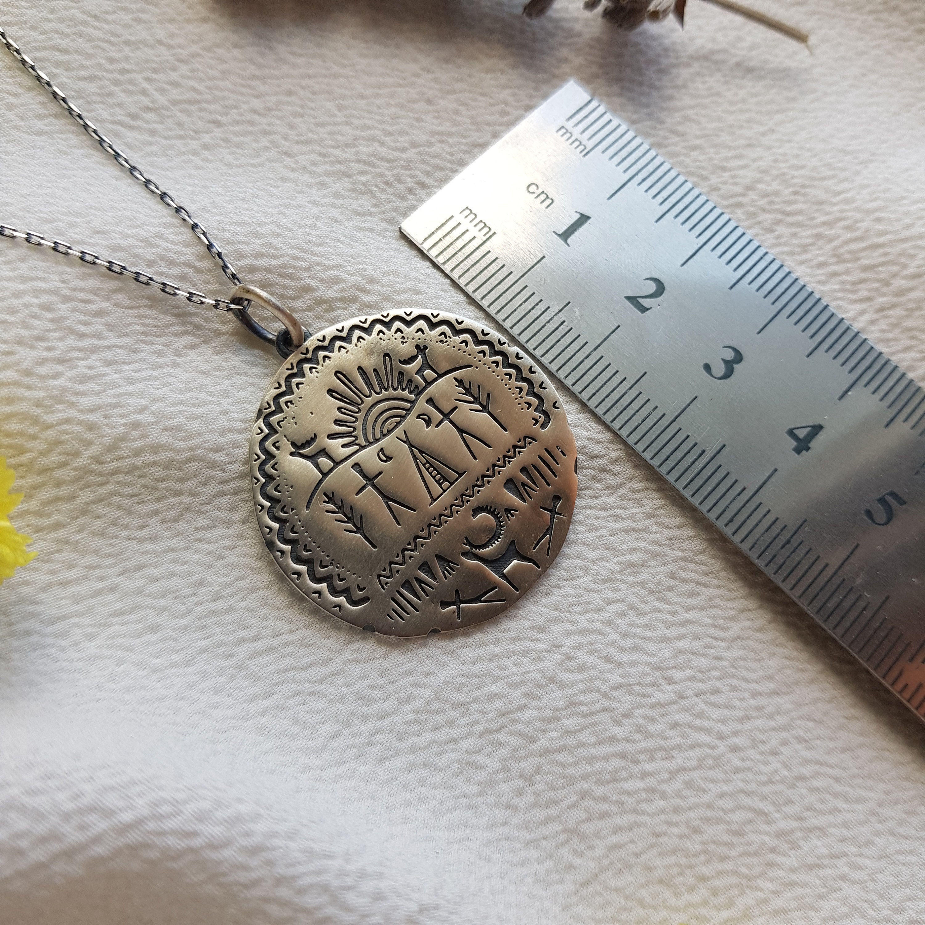 Shaman Amulet: Sterling Silver Pagan Necklace With Engraved Mythology ...