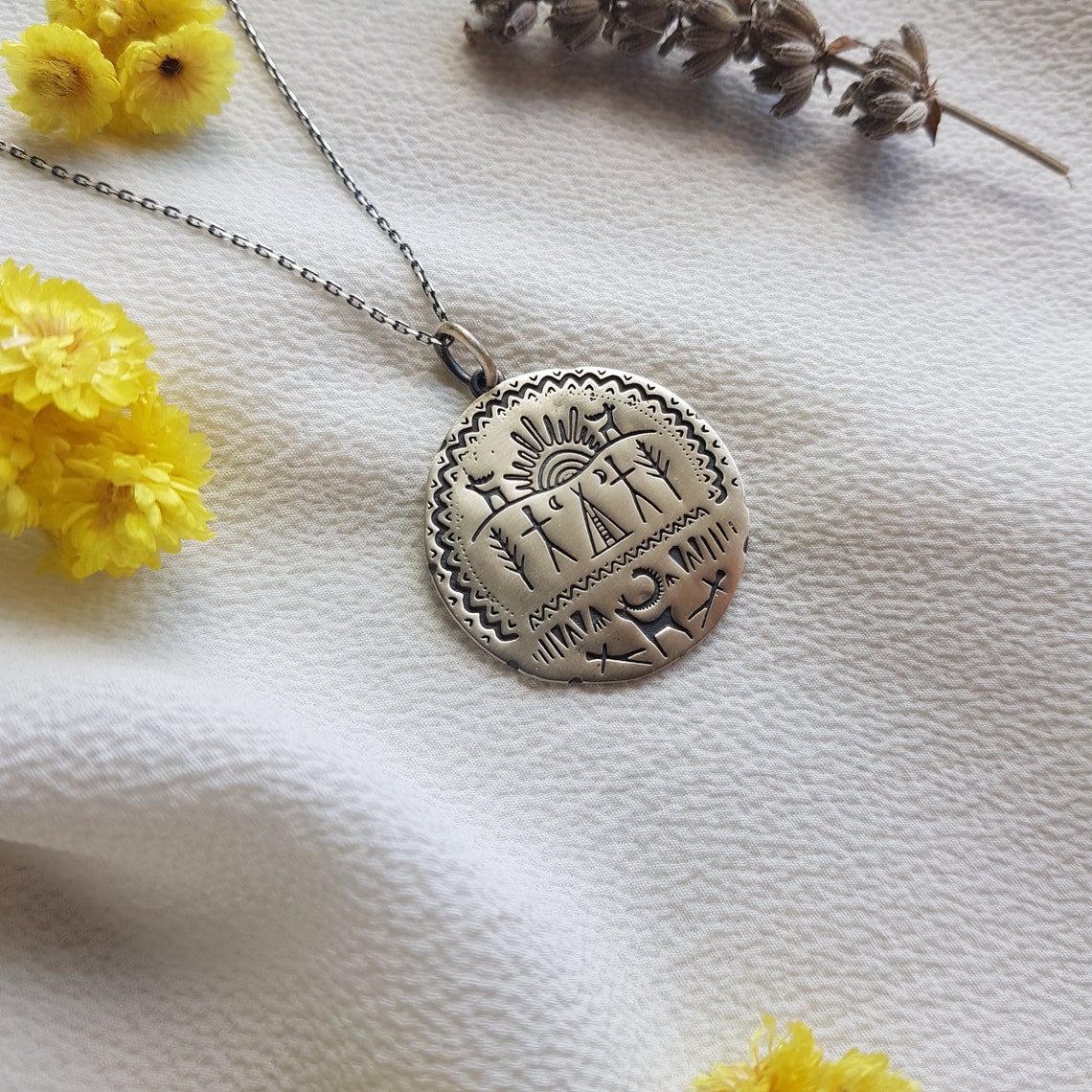 Shaman Amulet: Sterling Silver Pagan Necklace With Engraved Mythology ...