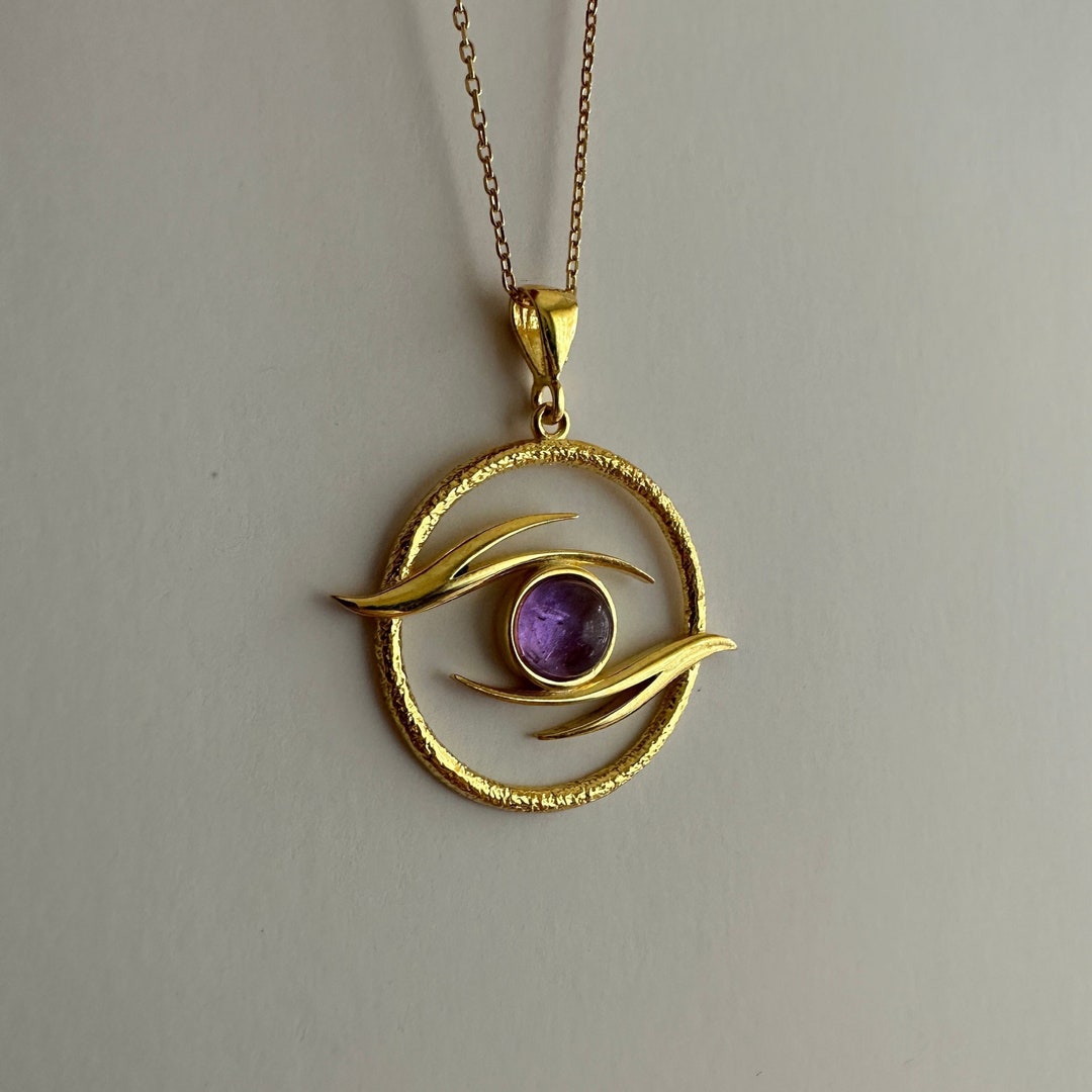 Eye of RA Necklace, 925 Sterling Silver Eye of Horus Pendant, Amethyst ...