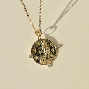 14k Solid Gold Venus Necklace | Solid Gold the Birth of Venus Pendant ...