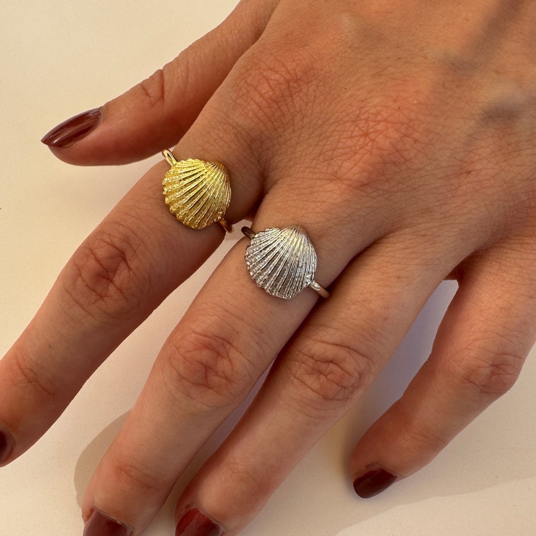 Minimal Clam Ring, 925 Sterling Silver Sea Shell Ring, Adjustable ...