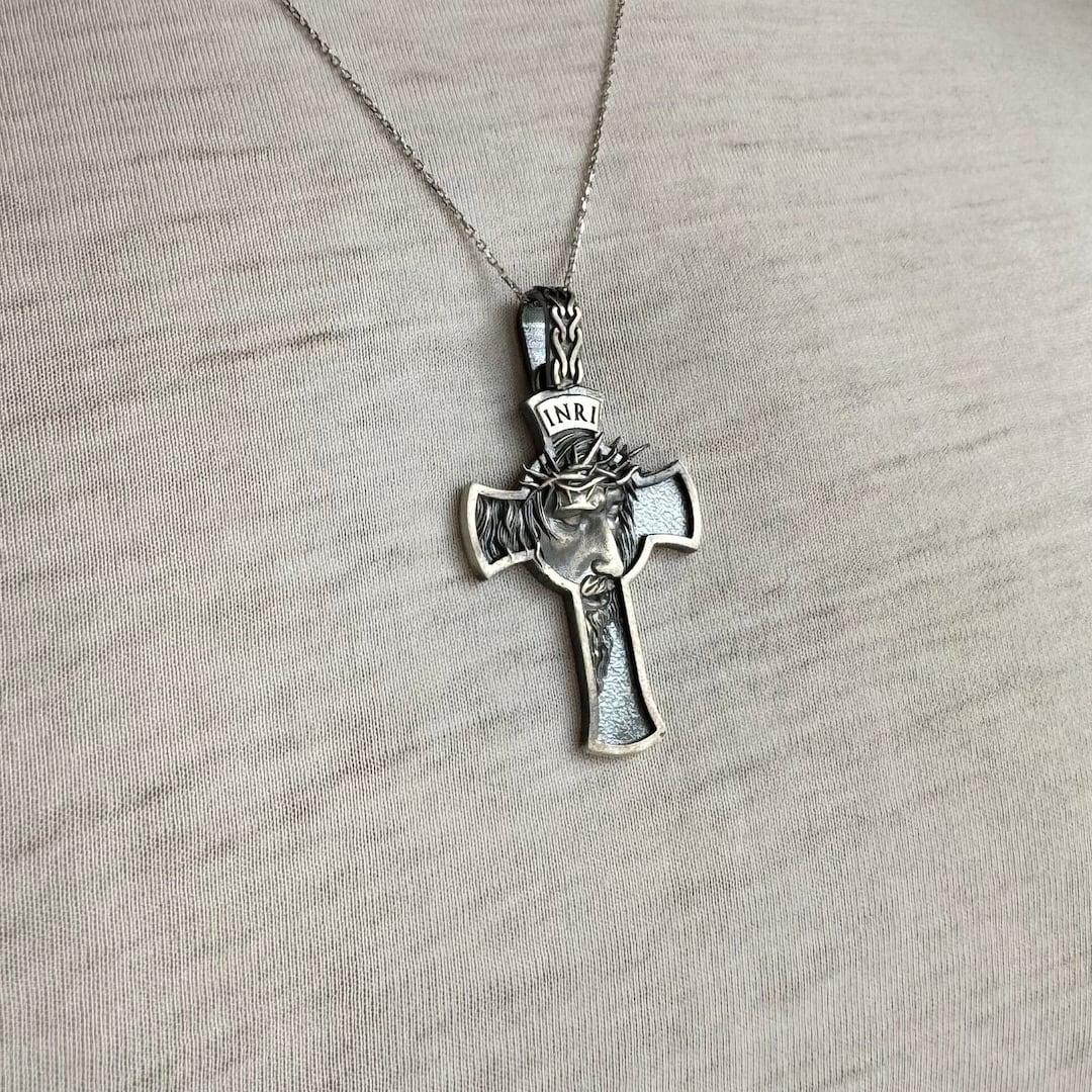 Sterling Silver INRI Jesus Cross Necklace, Crucifix Pendant, Religious ...