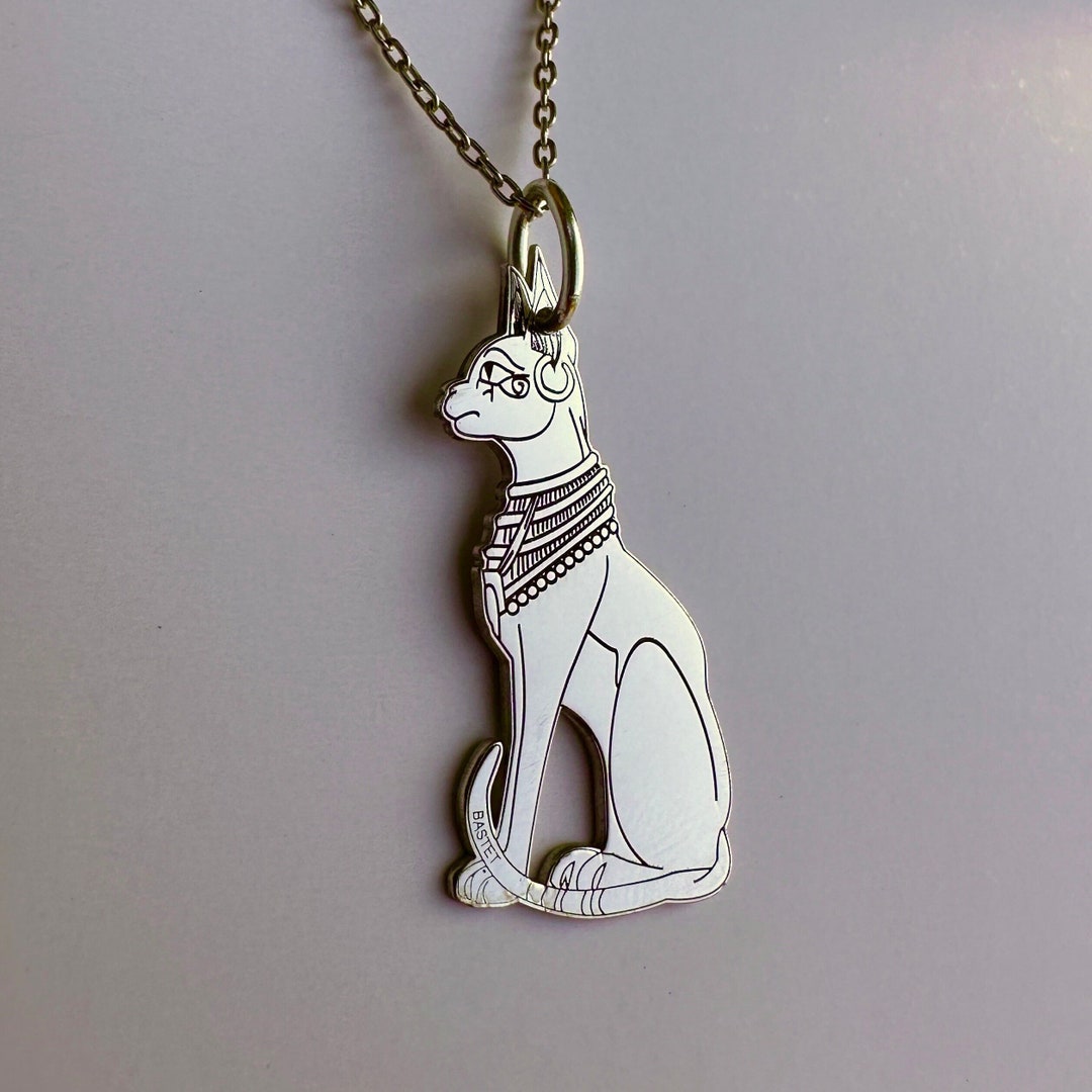 Cat Goddess Bastet Necklace, 925 Sterling Silver Cat Necklace, Ancient ...