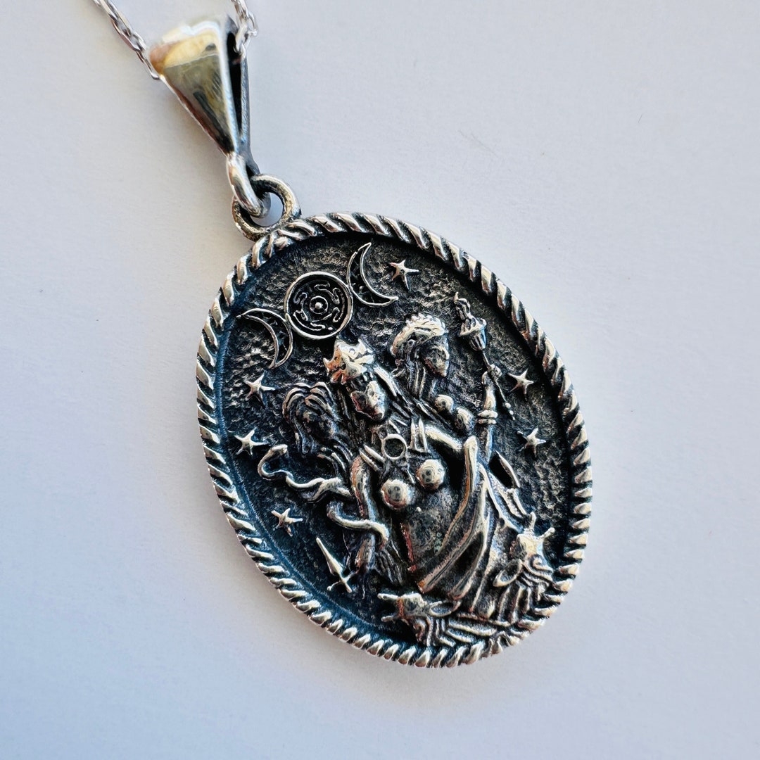 Goddess Hecate Medallion, 925 Sterling Silver Detailed Goddess Hecate ...