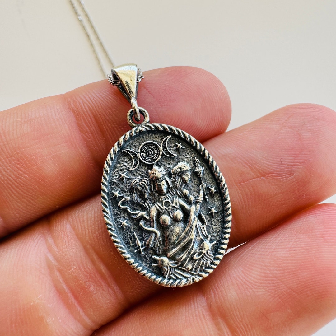 Goddess Hecate Medallion, 925 Sterling Silver Detailed Goddess Hecate ...