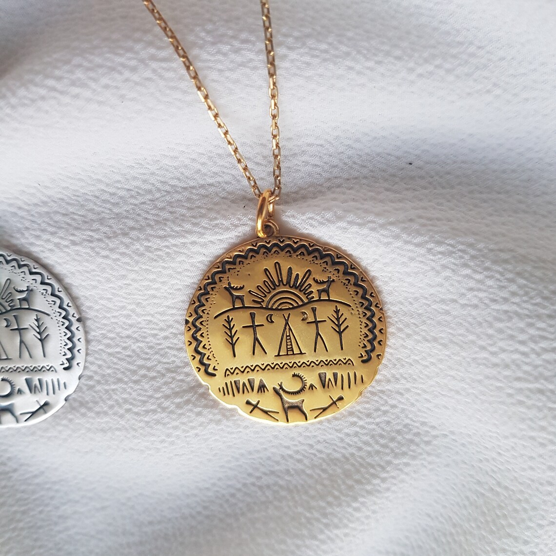 Shaman Amulet: Sterling Silver Pagan Necklace With Engraved Mythology ...